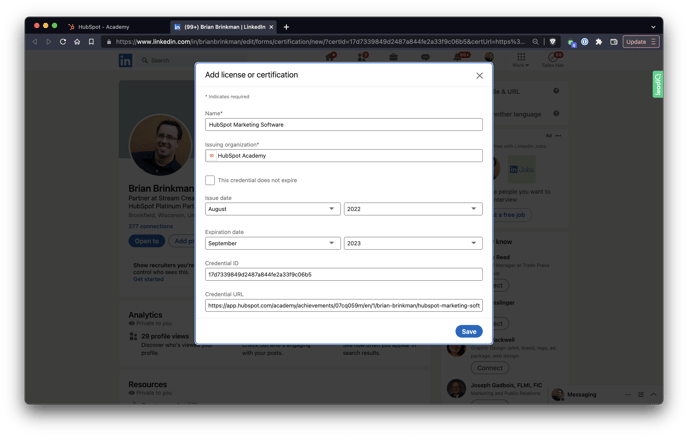 How to add Hubspot Certifications to LinkedIn: Step-by-Step